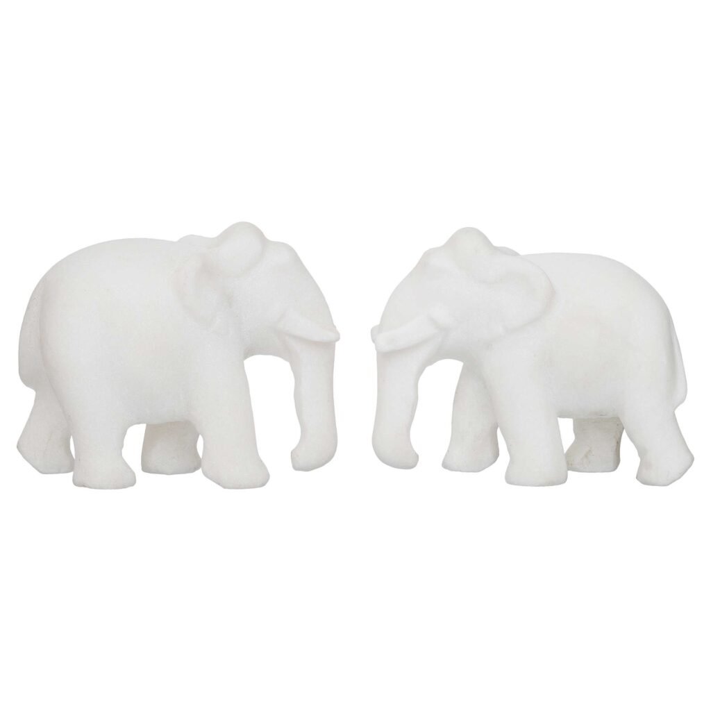 Powerful White Marble Elephant Pair Showpiece